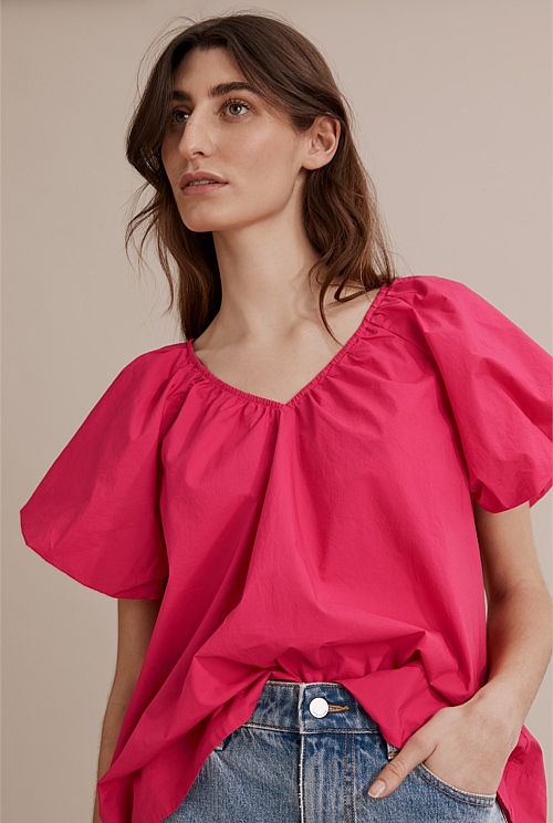 Pomegranate Ruched Front Popover - Natural Fibres | Country Road