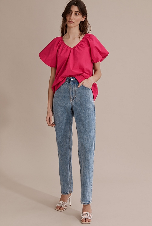 Pomegranate Ruched Front Popover - Natural Fibres | Country Road