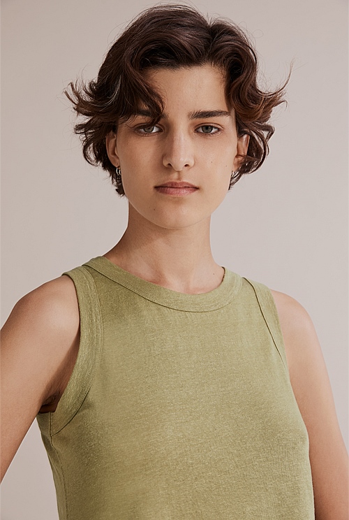Moss Green Linen Jersey Tank - T-Shirts & Tops | Country Road