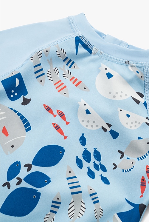 Pale Blue Recycled Nylon Fish Swimsuit - Swimwear | Country Road