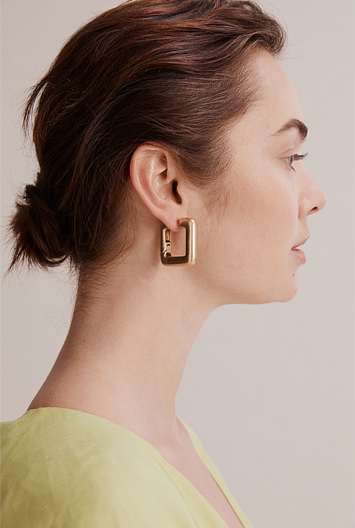 Gold Ally Square Hoop - Earrings | Country Road