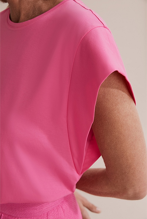 Hot Pink Mercerised Extended T-Shirt - T-Shirts & Tops | Country Road