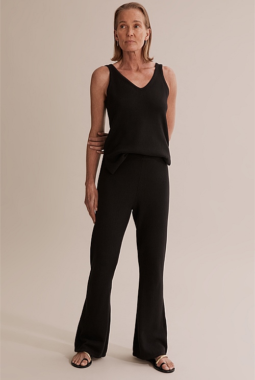 Black Knit Full Pant - Knitwear | Country Road