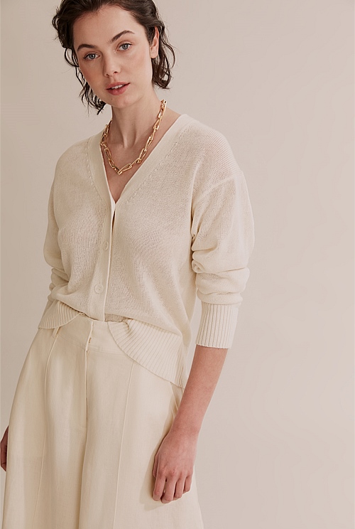Natural Lightweight Knit Cardigan - Knitwear | Country Road