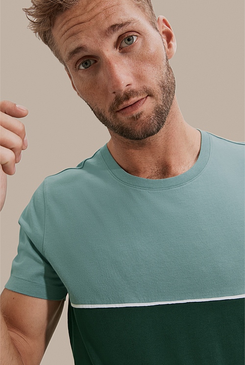 Forest Green Piped Pima Panel Crew T-Shirt - T-Shirts | Country Road