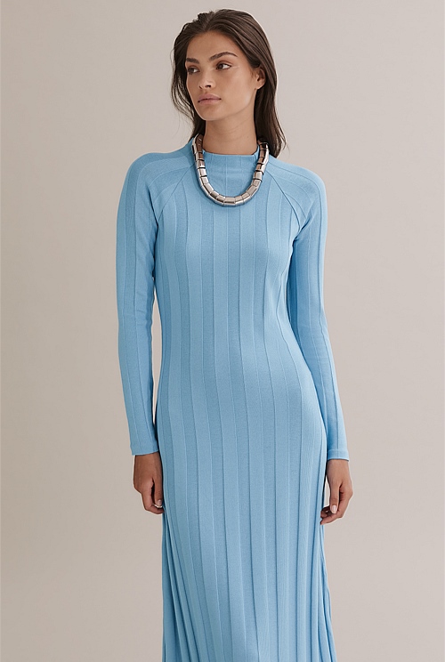Palace Blue Self Stripe Rib Dress - Dresses | Country Road