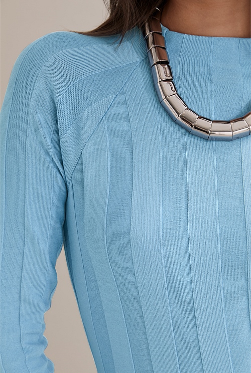 Palace Blue Self Stripe Rib Dress - Dresses | Country Road