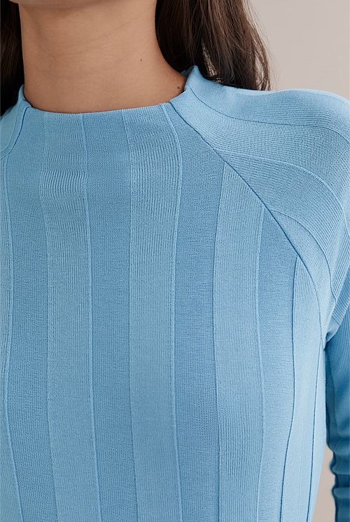 Palace Blue Rib Self Stripe Top - T-Shirts & Tops | Country Road