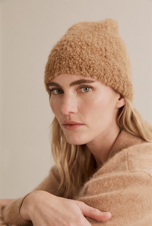 Camel Boucle Beanie - Hats, Scarves & Gloves | Country Road