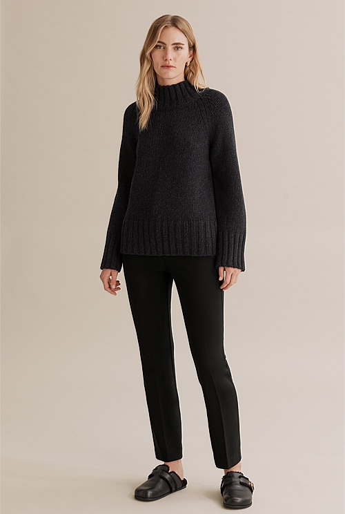 Charcoal High Neck Pullover - Knitwear | Country Road