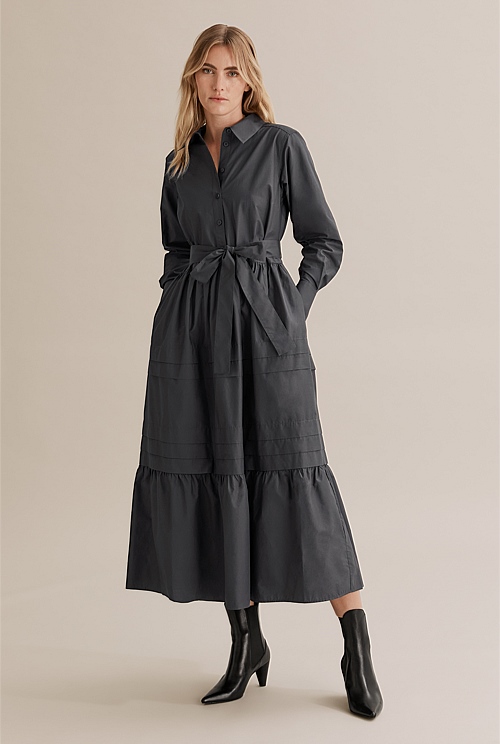 Charcoal Panelled Shirt Dress - Dresses | Country Road