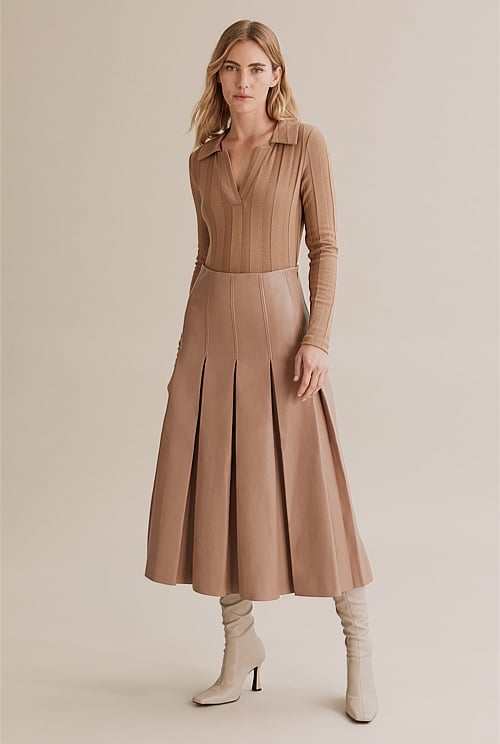 Camel Inverted Pleat Skirt - Skirts | Country Road