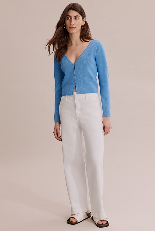 Cornflower Blue Button-Through Cardigan - Knitwear | Country Road