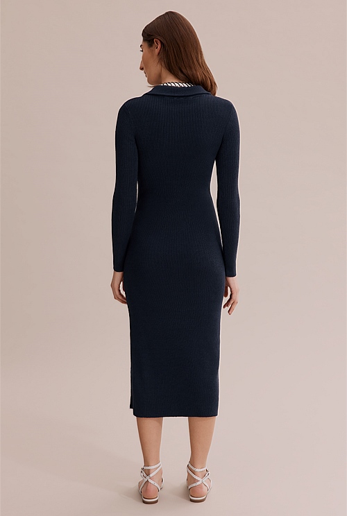 Navy Button Front Midi Dress - Dresses | Country Road