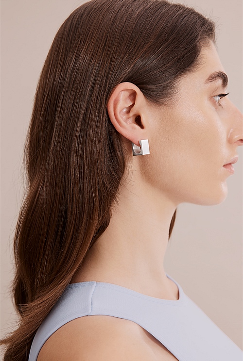 Silver Belle Square Hoop Earring - Earrings | Country Road