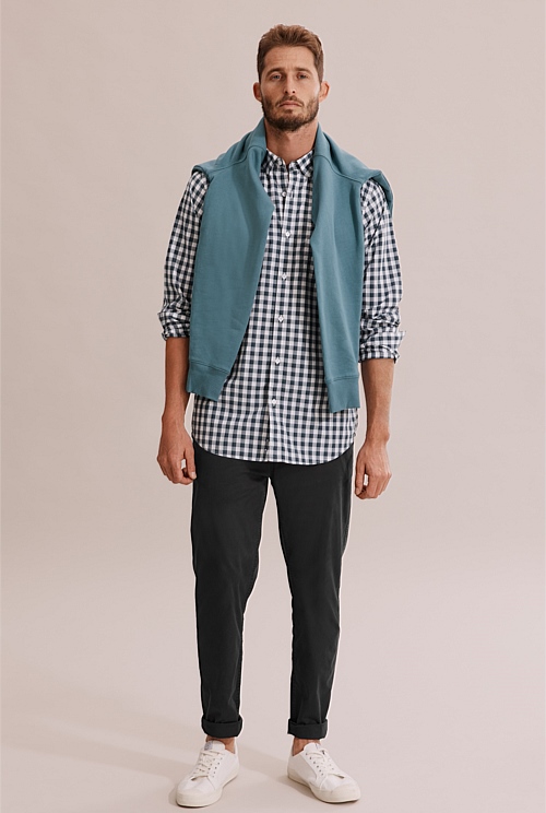 Navy Regular Fit Gingham Shirt - Casual Shirts | Country Road