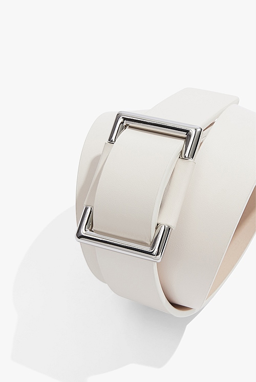 Milk White Square Detail Leather Belt - Belts | Country Road