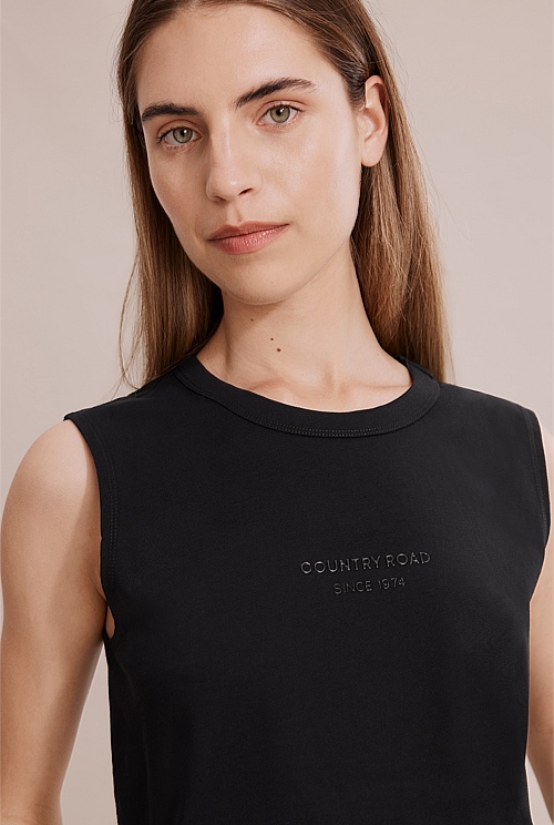 Black Australian Cotton Modern Embossed Tank - T-Shirts & Tops ...