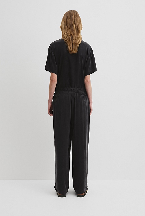 Black Pull-On Cupro Pant - Coordinating Sets | Country Road