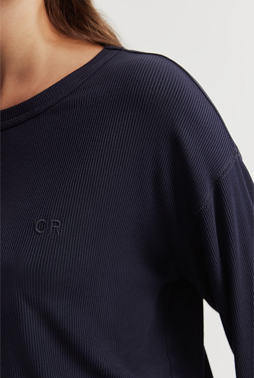 Navy Luxe Rib Pyjama Crew - Sleepwear | Country Road