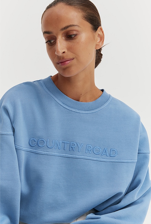 Cerulean Blue Australian Cotton Panel Logo Sweat - Sweats | Country Road