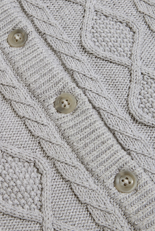 Light Grey Marle Organically Grown Cotton Cable Knit Jacket ...