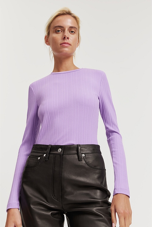Violet Long Sleeve Rib Top - T-Shirts & Tops | Country Road