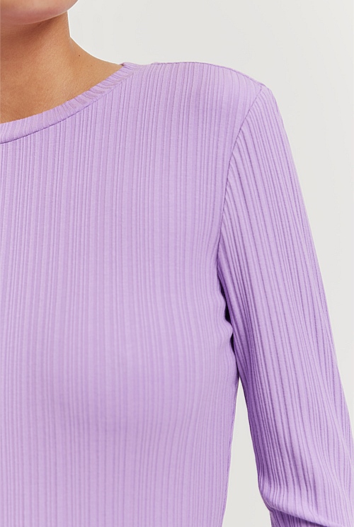 Violet Long Sleeve Rib Top - T-Shirts & Tops | Country Road