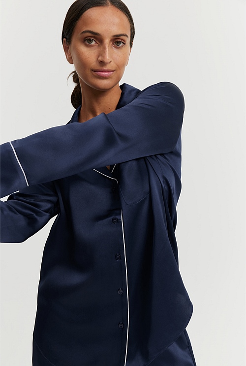 Navy Silk Pyjama Set - Sleepwear | Country Road