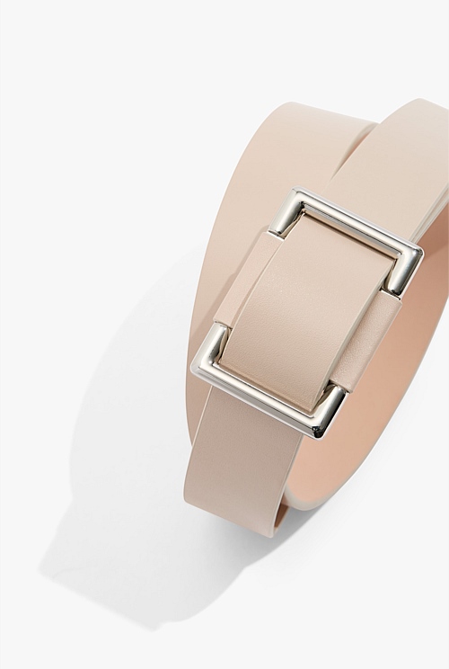 Taupe Square Detail Leather Belt - Belts | Country Road