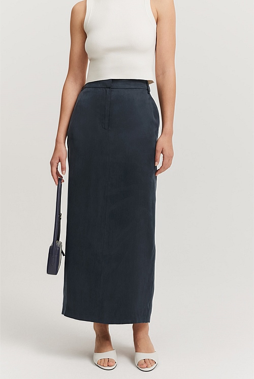 Navy Fluid Column Skirt - Skirts | Country Road