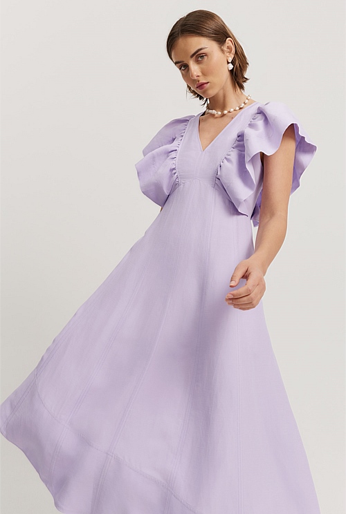 Lilac Ruffle Midi Dress - Dresses | Country Road