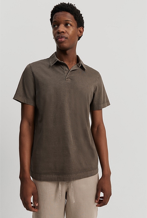 Chocolate Garment Dyed Organically Grown Cotton Polo - Natural Fibres ...