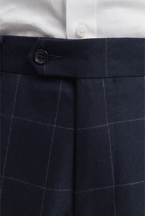 Navy Cotton Wool Check Pant - Work | Country Road