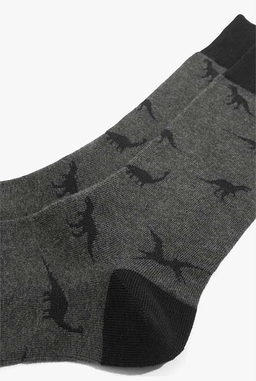 Charcoal Marle Australian Cotton Blend Dinosaur Sock - Socks | Country Road