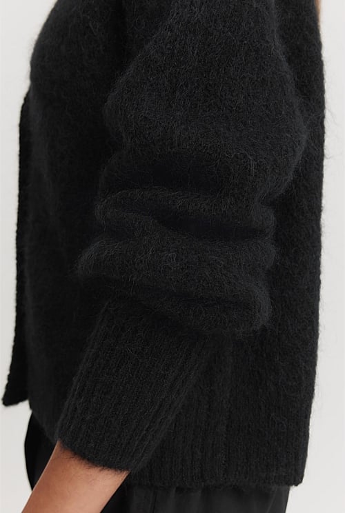 Black Brushed Crop Cardigan - Knitwear | Country Road