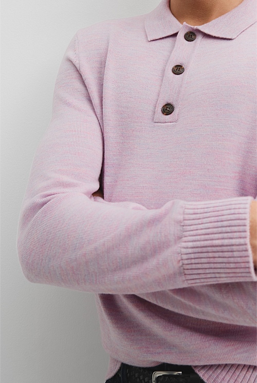 Soft Pink Wool Knit Polo - Knitwear | Country Road
