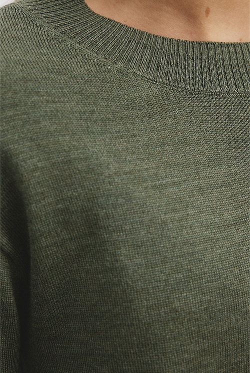 Dark Moss Verified Australian Merino Wool Crew Neck Knit - Natural ...