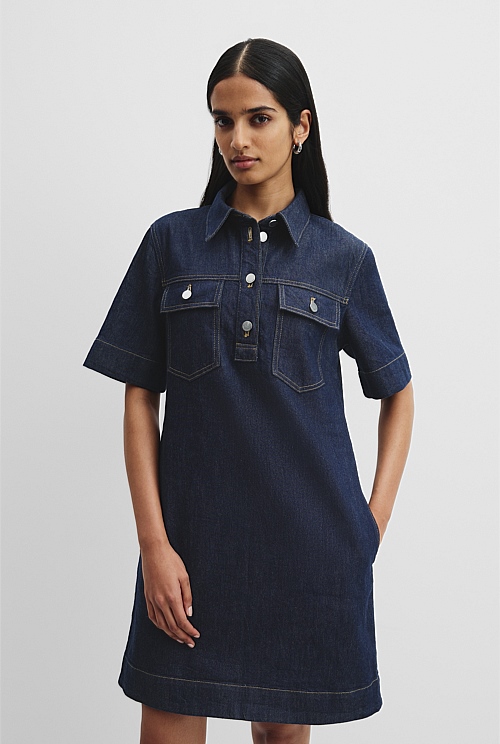 Indigo Rinse Half Placket Denim Dress - Dresses | Country Road