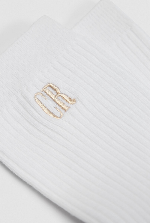 White Australian Cotton Blend CR Ribbed Three Quarter Crew Sock - Socks ...