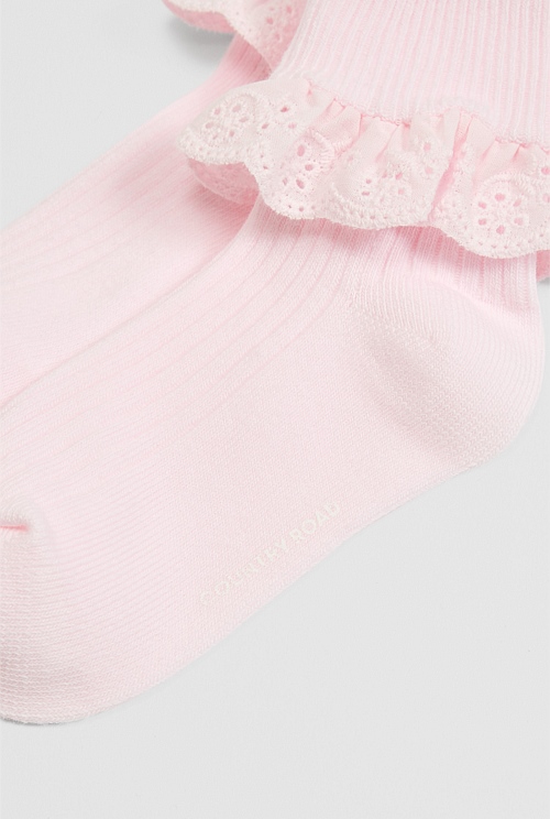 Mineral Pink Rib Frill Sock - Accessories | Country Road