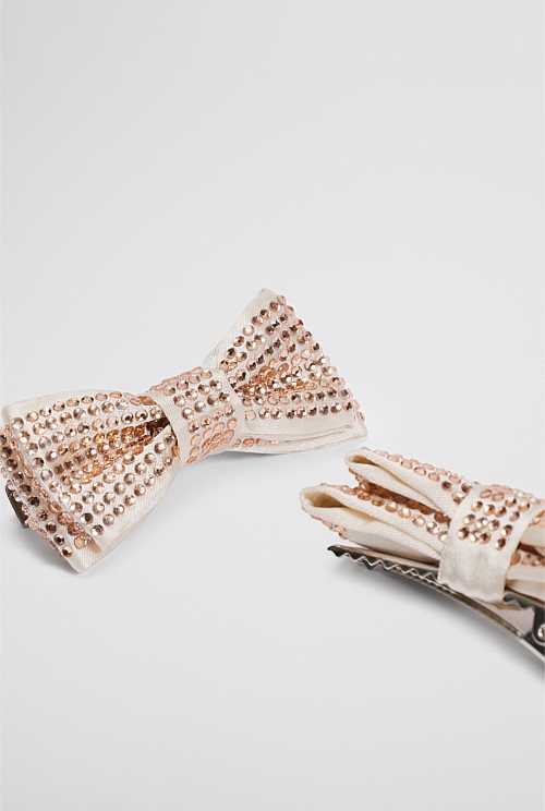 Champagne Crystal Bow Clips Pack of 2 - Accessories | Country Road