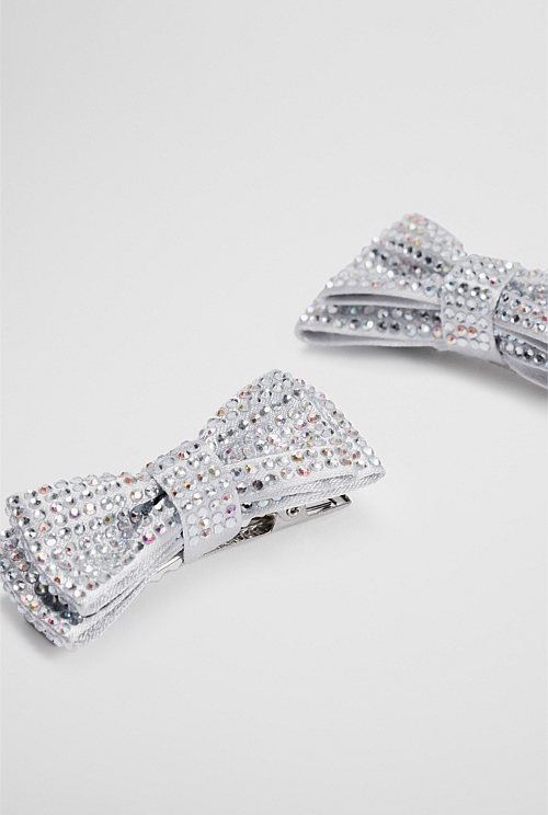 Silver Crystal Bow Clips Pack of 2 - Accessories | Country Road