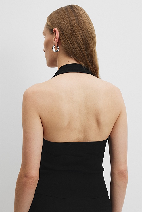 Black Compact Knit Halter Top - Curated | Country Road