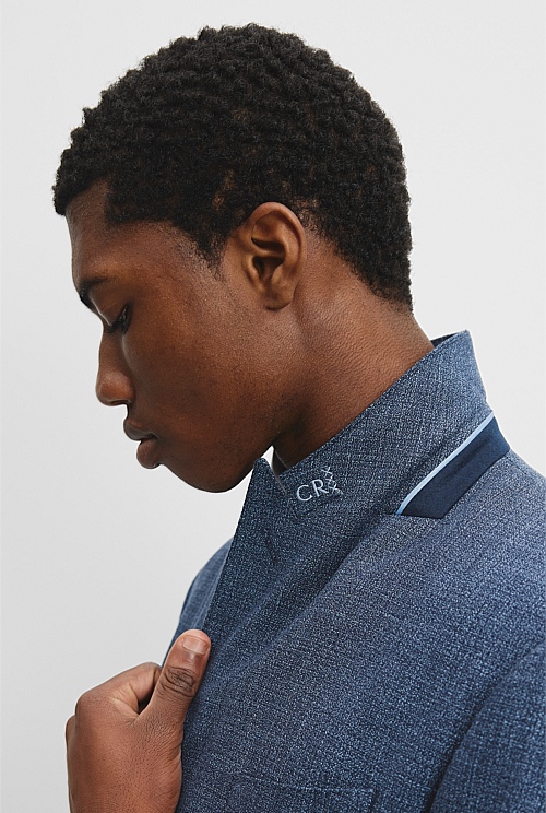 Blue Multi Slim Fit Cotton Blend Stretch Jacket - Jackets & Coats ...