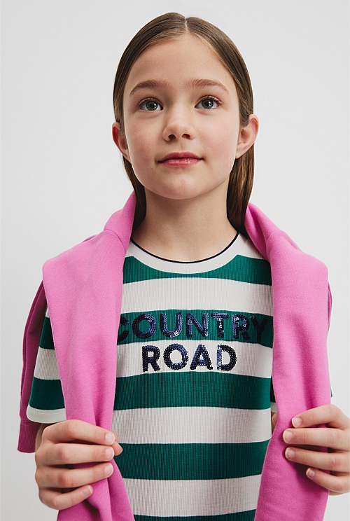 Jewel Green Recycled Polyester Blend Logo Stripe Dress - Dresses ...