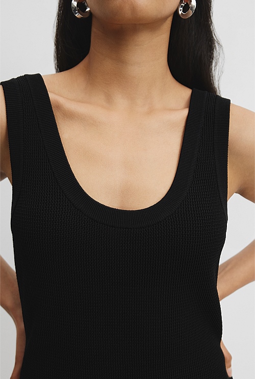 Black Waffle Knit Tank - Knitwear | Country Road