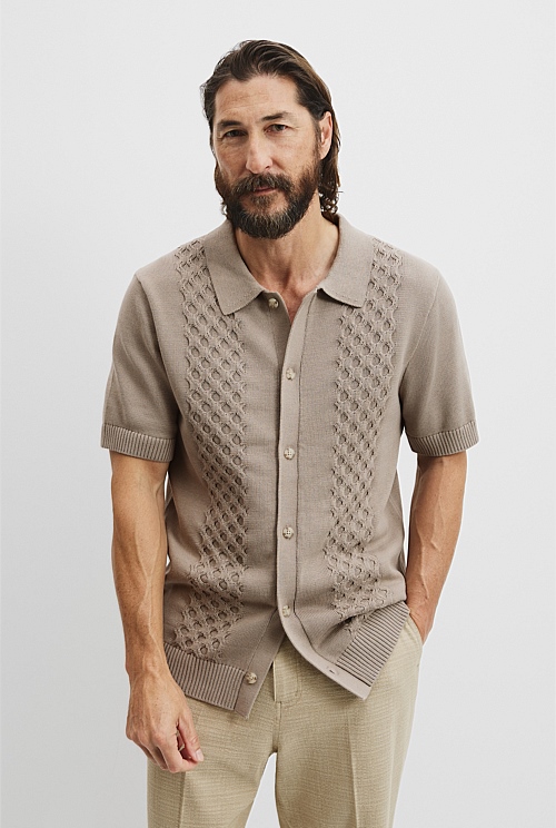 Ash Australian Cotton Cable Panel Knit Shirt - Knitwear | Country Road