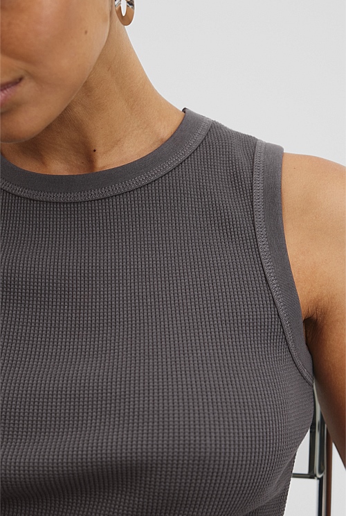 Carbon Australian Cotton Waffle Tank - Work | Country Road