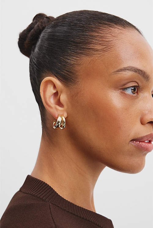 Gold Large Double Hoop Earring - Earrings | Country Road